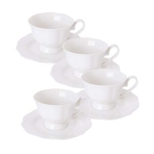 pulchritudie fine china white coffee teacup and saucer sets, set of four