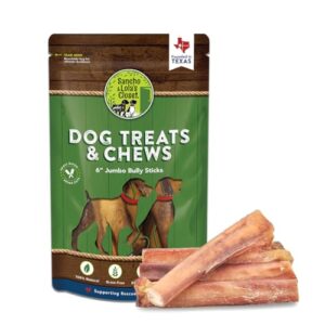 sancho & lola's 6-inch jumbo bully sticks for dogs 5-count - grass-fed free-range grain-free beef pizzle dog chews