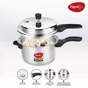 Pigeon Pressure Cooker - 5 Quart - Inox Stainless Steel Outer Lid Stovetop & Induction Base - Cook delicious food in less time: soups, rice, legumes, and more- 5 Liters