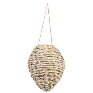 evergreen garden wasp nest decoy | 10 inches wasp deterrent outdoor hanging | fake wasp nests for home, patio, garden | made of woven reed and rope