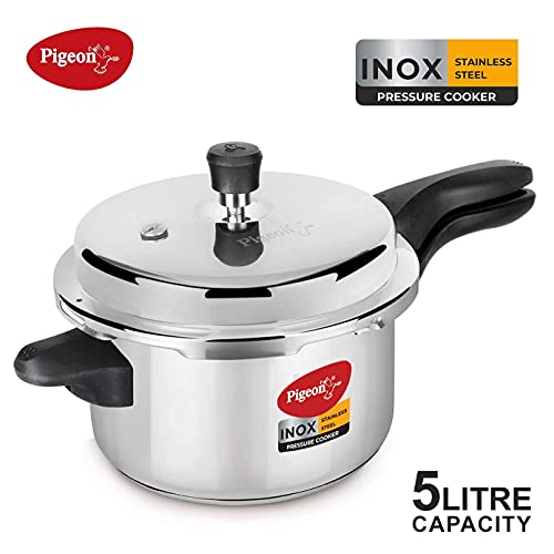 Pigeon Pressure Cooker - 5 Quart - Inox Stainless Steel Outer Lid Stovetop & Induction Base - Cook delicious food in less time: soups, rice, legumes, and more- 5 Liters