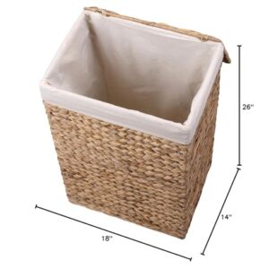 Handmade Wicker Laundry Hampers - Set of 2 Water Hyacinth Storage Baskets with Integrated Handles, Removable Liners, and Lids by Villacera (Natural)