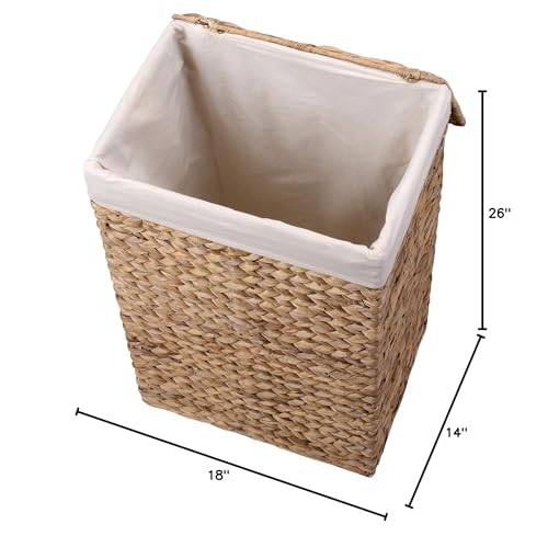 Handmade Wicker Laundry Hampers - Set of 2 Water Hyacinth Storage Baskets with Integrated Handles, Removable Liners, and Lids by Villacera (Natural)