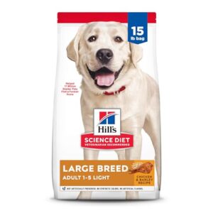 hill's science diet - large breed, light lower calories chicken meal & barley dry dog food, 15 lb bag