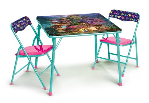 Disney's Encanto Kids Folding Table & Chairs Set for Kid and Toddler 36 Months Up To 7 years, Includes: 1 Table (36"L x 24"W x 20"H), 2 Chairs (13"L x 13.5"W x 21"H) Weight Limit: 70 lb