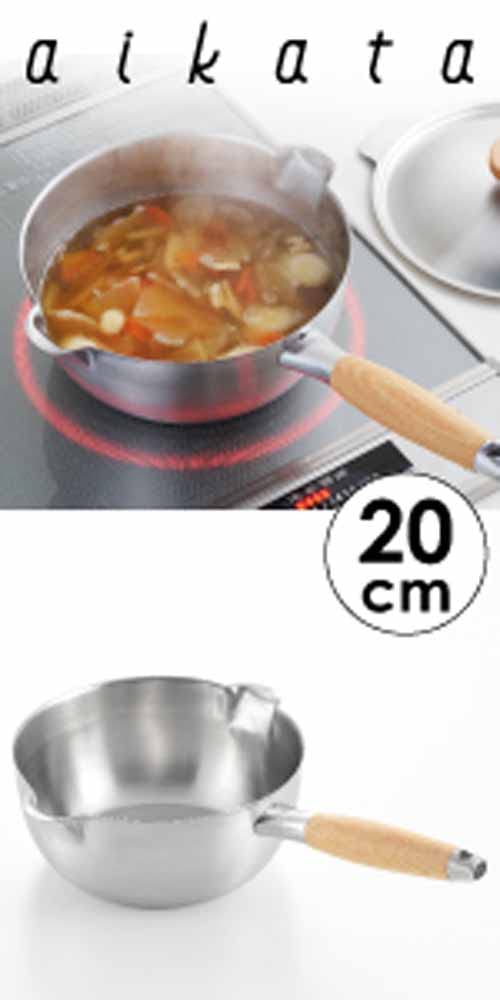 Yoshikawa PD3007 Stainless Steel Dripless Pourer, Snow Flat Pot, One Hand Pot, 7.9 inches (20 cm), 6.1 gal (2.3 L), For Both Induction and Gas Fires, Made in Japan