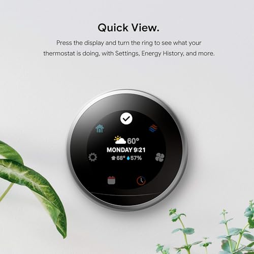 Google Nest Learning Thermostat - 3rd Gen (2015) - Programmable Smart Thermostat for Home - Works with Alexa - Polished Steel