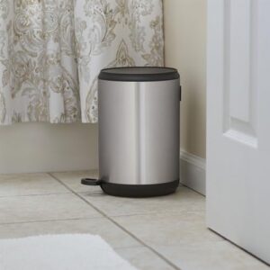 Design Trend 5 Liter Small Round Stainless Steel Step Trash Can with Soft Close Lid 1.3 Gallon, Silver