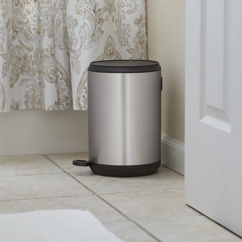 Design Trend 5 Liter Small Round Stainless Steel Step Trash Can with Soft Close Lid 1.3 Gallon, Silver