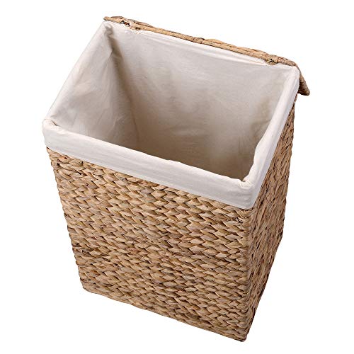 Handmade Wicker Laundry Hampers - Set of 2 Water Hyacinth Storage Baskets with Integrated Handles, Removable Liners, and Lids by Villacera (Natural)