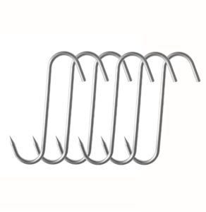 astra gourmet 7.5" meat hooks s-hook stainless steel meat processing butcher hook pot racks s hook meat hangers for bacon sausage smokers - 6 pack