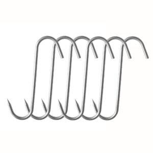 Astra Gourmet 7.5" Meat Hooks S-Hook Stainless Steel Meat Processing Butcher Hook Pot Racks S Hook Meat Hangers for Bacon Sausage Smokers - 6 Pack