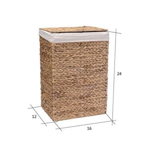 Handmade Wicker Laundry Hampers - Set of 2 Water Hyacinth Storage Baskets with Integrated Handles, Removable Liners, and Lids by Villacera (Natural)