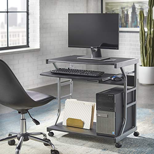 Target Marketing Systems Berkeley Mobile Desk with Pull Out Keyboard Tray and Lockable Wheels, Modern Rolling Laptop Table Ideal for Working from Home, 27.5", Black