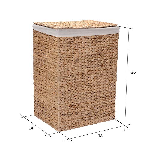 Handmade Wicker Laundry Hampers - Set of 2 Water Hyacinth Storage Baskets with Integrated Handles, Removable Liners, and Lids by Villacera (Natural)