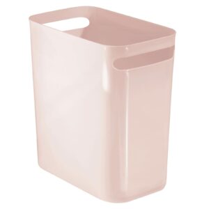 mdesign plastic slim large 2.5 gallon trash can wastebasket, classic garbage container recycle bin for bathroom, bedroom, kitchen, office, outdoor waste, recycling - aura collection - light pink/blush