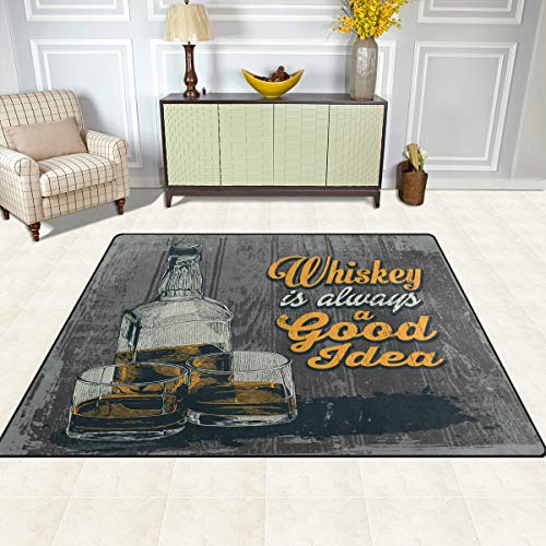 ALAZA Whiskey Always Good Idea with in Two Glasses and Bottle Quotes Vintage Area Rug Rugs for Living Room Bedroom 5'3"x4'