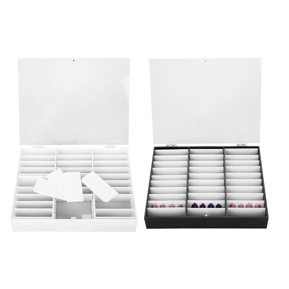 FILFEEL Nail Art Box Organizer, 30 Compartments Nail Tips Container Empty Transparent Bead Rhinestone Storage Decoration Solutions 9.44 x 7.48 x 1.77inch(Black)