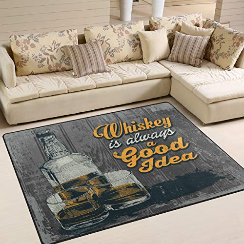 ALAZA Whiskey Always Good Idea with in Two Glasses and Bottle Quotes Vintage Area Rug Rugs for Living Room Bedroom 5'3"x4'