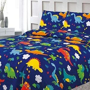 Sapphire Home 4 Piece Dinosaur Full Bed Sheets for Kids - Fitted Sheet, Kids' Sheet & Pillowcase Sets - Dinosaur Room Decor for Boys - Toddler Bed Sheet - Full Size