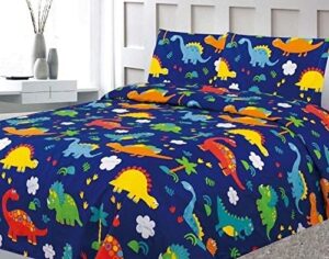 sapphire home 4 piece dinosaur full bed sheets for kids - fitted sheet, kids' sheet & pillowcase sets - dinosaur room decor for boys - toddler bed sheet - full size