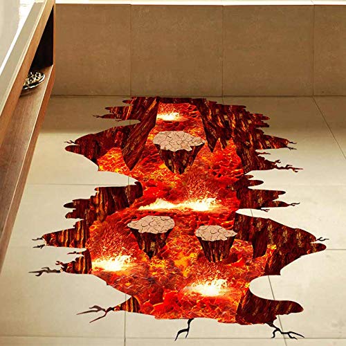 Quanhaigou Creative 3D Space Wall Decals Removable PVC Magic Floor Flame and Lava Wall Stickers Murals Wallpaper Art Decor for Home Walls Ceiling Boys Room Kids Bedroom Nursery School