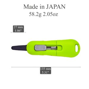 CANARY Box Cutter Auto Retractable Blade, Safety Box Opener Tool [Non-Stick Fluorine Coating Blade], Made in JAPAN, Green (DC-20F-1)