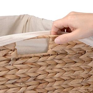 Handmade Wicker Laundry Hampers - Set of 2 Water Hyacinth Storage Baskets with Integrated Handles, Removable Liners, and Lids by Villacera (Natural)