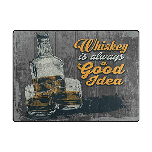 ALAZA Whiskey Always Good Idea with in Two Glasses and Bottle Quotes Vintage Area Rug Rugs for Living Room Bedroom 5'3"x4'