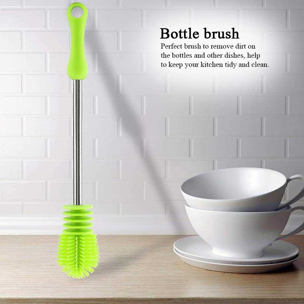 Silicone Bottle Brush, 360 Degree Rotary Silicone Bottle Brush Kitchen Cleaner with Anti Slip Handle for Throughly Stubborn Tea or Coffe, Milk Powder Scale on