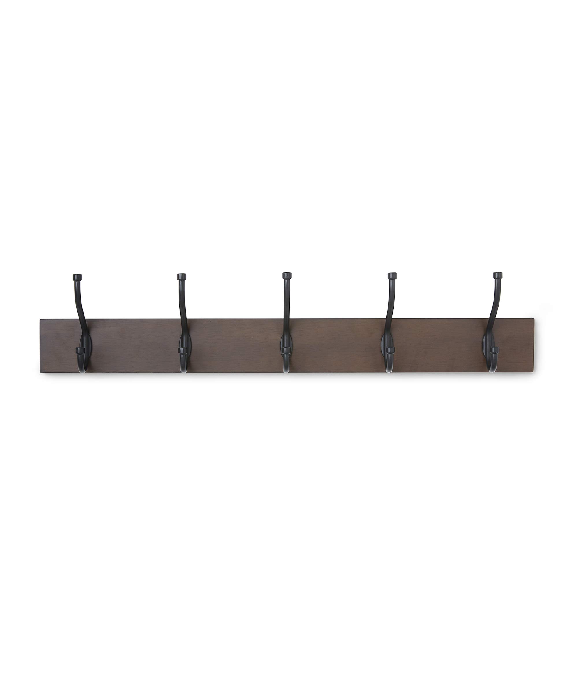 Amazon Basics Rectangular Wall-Mounted Farmhouse Metal, Coat Rack, 5 Hooks, Espresso