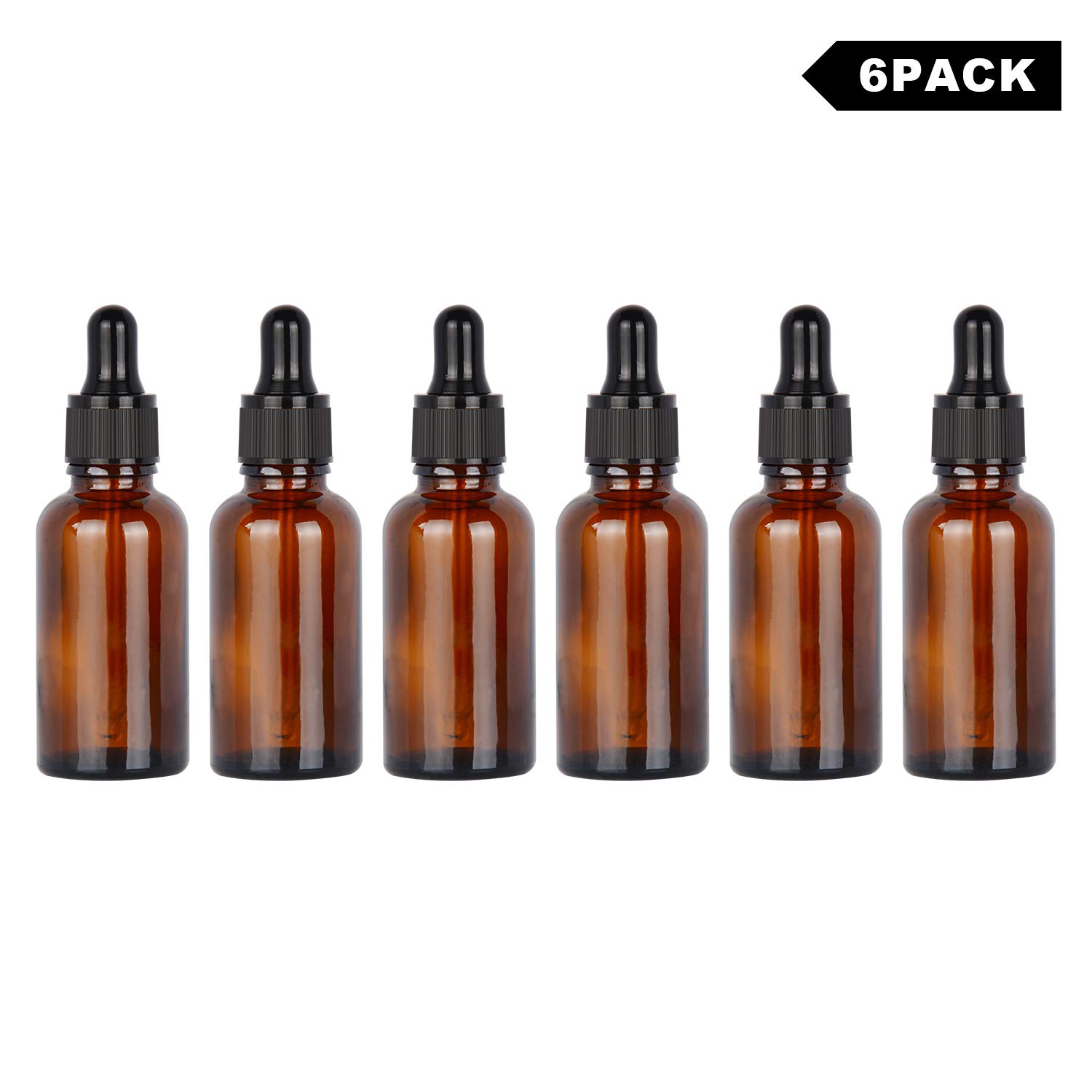 stonylab 30ml (1 oz) 6-Pack, Glass Dropper Bottle, Empty Glass Bottle with Glass Dropper, Inner Plug and Label for Essential Oils Aromatherapy Fragrances