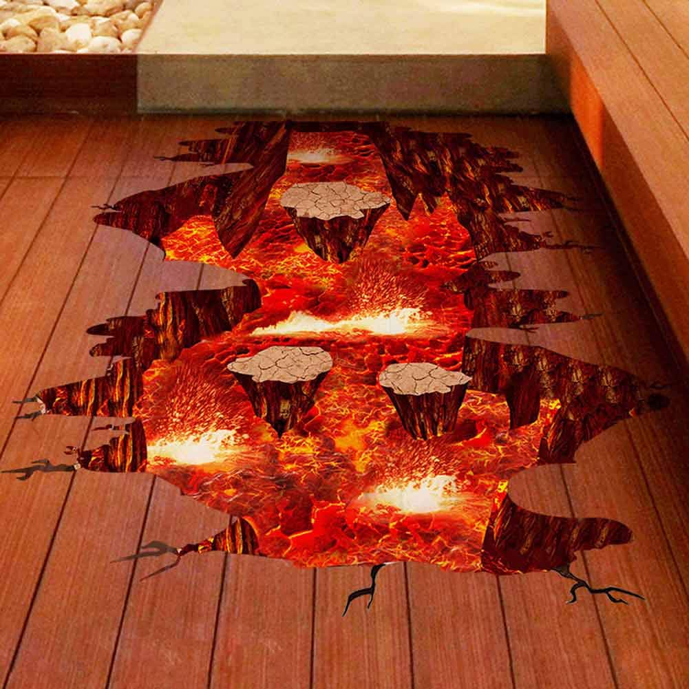 Quanhaigou Creative 3D Space Wall Decals Removable PVC Magic Floor Flame and Lava Wall Stickers Murals Wallpaper Art Decor for Home Walls Ceiling Boys Room Kids Bedroom Nursery School