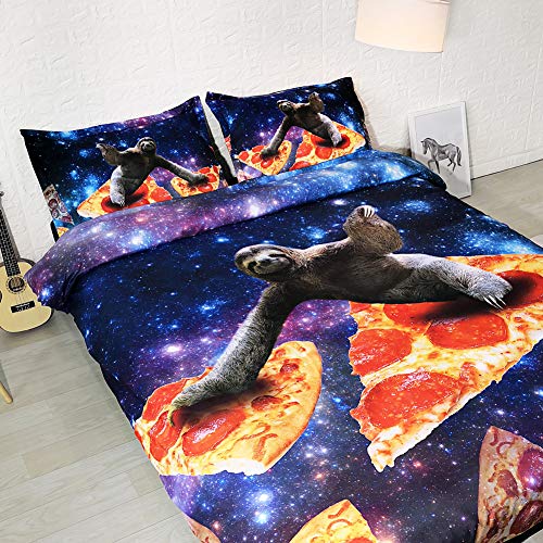 Royal Linen Source 3PCS 3D Blue Pizza Space Sloth Bedding Twin/Full/Queen/King/Super King Size Bed Set (JF531, Twin)