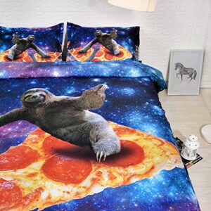 Royal Linen Source 3PCS 3D Blue Pizza Space Sloth Bedding Twin/Full/Queen/King/Super King Size Bed Set (JF531, Twin)