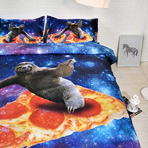 Royal Linen Source 3PCS 3D Blue Pizza Space Sloth Bedding Twin/Full/Queen/King/Super King Size Bed Set (JF531, Twin)