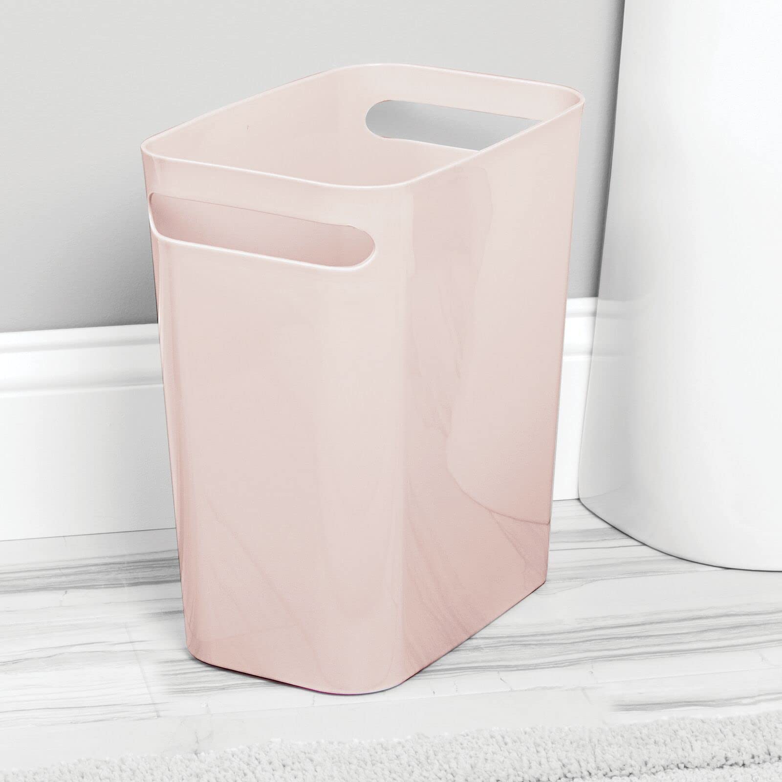 mDesign Plastic Slim Large 2.5 Gallon Trash Can Wastebasket, Classic Garbage Container Recycle Bin for Bathroom, Bedroom, Kitchen, Office, Outdoor Waste, Recycling - Aura Collection - Light Pink/Blush