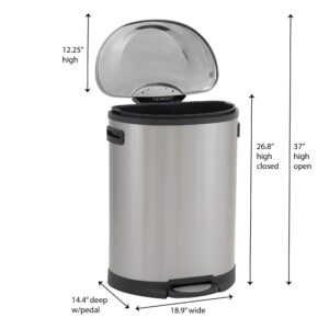 Design Trend 50 Liter, Silver Oval Stainless Steel Step Trash Can with Soft Close Lid and Handles 13 Gallon