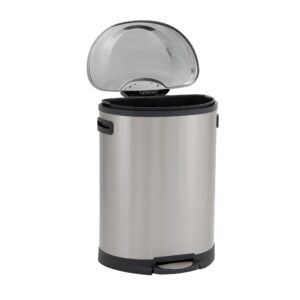 Design Trend 50 Liter, Silver Oval Stainless Steel Step Trash Can with Soft Close Lid and Handles 13 Gallon