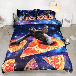 Royal Linen Source 3PCS 3D Blue Pizza Space Sloth Bedding Twin/Full/Queen/King/Super King Size Bed Set (JF531, Twin)