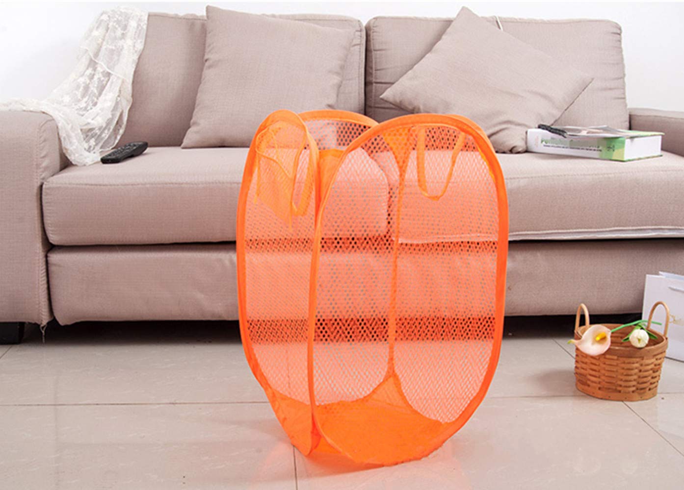 Rectangle Nursery Baskets Baby Clothes Laundry Organizer Mesh Storage Hamper for Toys Children Pop Up Trash Can,Orange