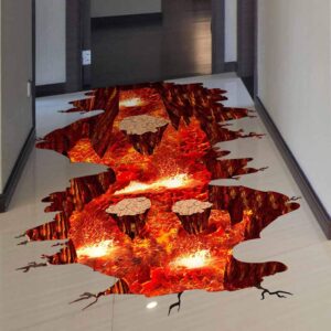 quanhaigou creative 3d space wall decals removable pvc magic floor flame and lava wall stickers murals wallpaper art decor for home walls ceiling boys room kids bedroom nursery school