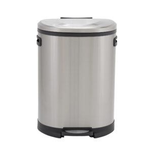 Design Trend 50 Liter, Silver Oval Stainless Steel Step Trash Can with Soft Close Lid and Handles 13 Gallon