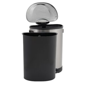 Design Trend 50 Liter, Silver Oval Stainless Steel Step Trash Can with Soft Close Lid and Handles 13 Gallon