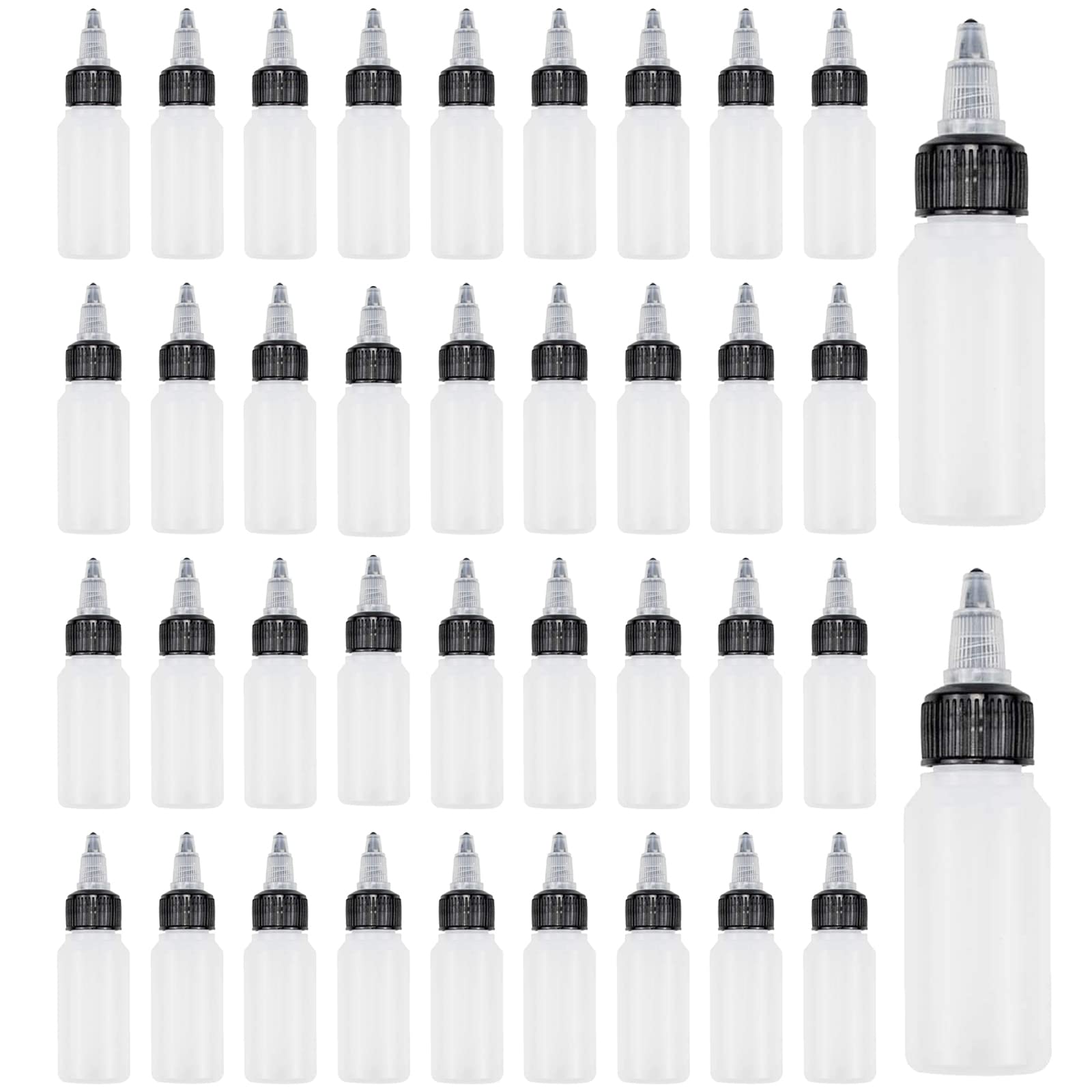 Bekith 40 Pack 1oz Dispensing Bottles, Boston Round HDPE Plastic Bottle with Twist Top Cap, Empty Plastic Squeeze Bottle