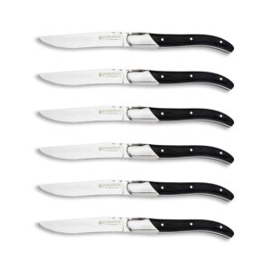 [set of 6]steak knives, hailingshan stainless steel straight blade sharp heavy-duty premium dishwasher safe polished table dinner cutlery flatware laguiole steak knife 22cm gift box-black wood handle