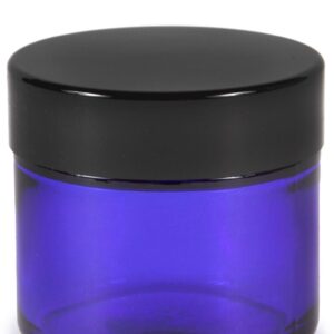 Vivaplex, 12, Cobalt Blue, 2 oz, Round Glass Jars, with Inner Liners and black Lids