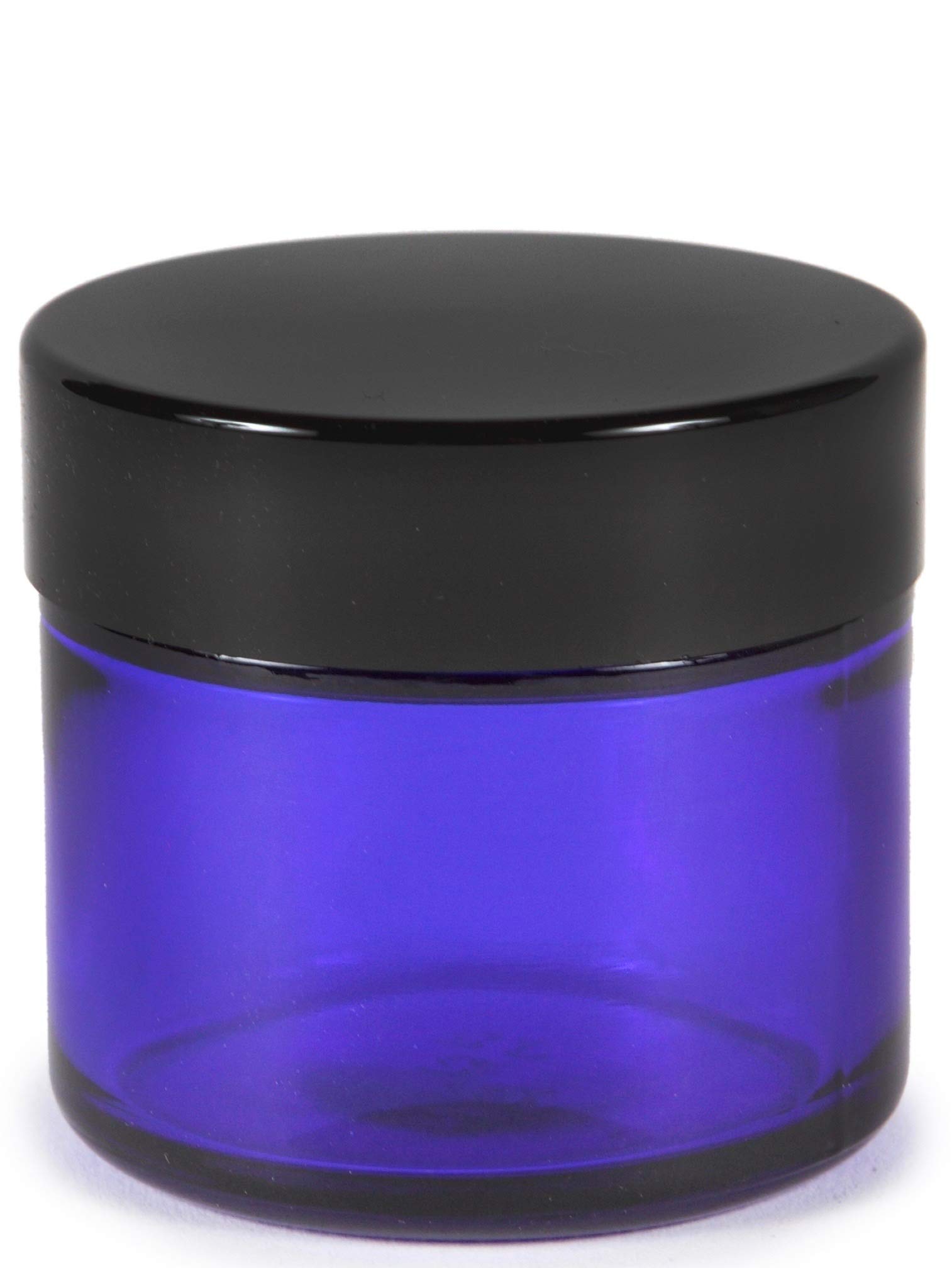 Vivaplex, 12, Cobalt Blue, 2 oz, Round Glass Jars, with Inner Liners and black Lids