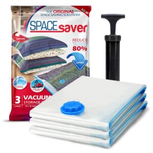 spacesaver bags, 80% more storage, hand-pump for travel, space saver vacuum storage bags with double-zip seal and triple seal turbo-valve for max space saving in storage bag (large 6 pack)