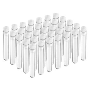 joyclub 50pcs 12x100mm(8ml) clear plastic test tubes with caps for scientific experiments, halloween, christmas, scientific themed kids birthday party supplies, decorate the house, candy storage